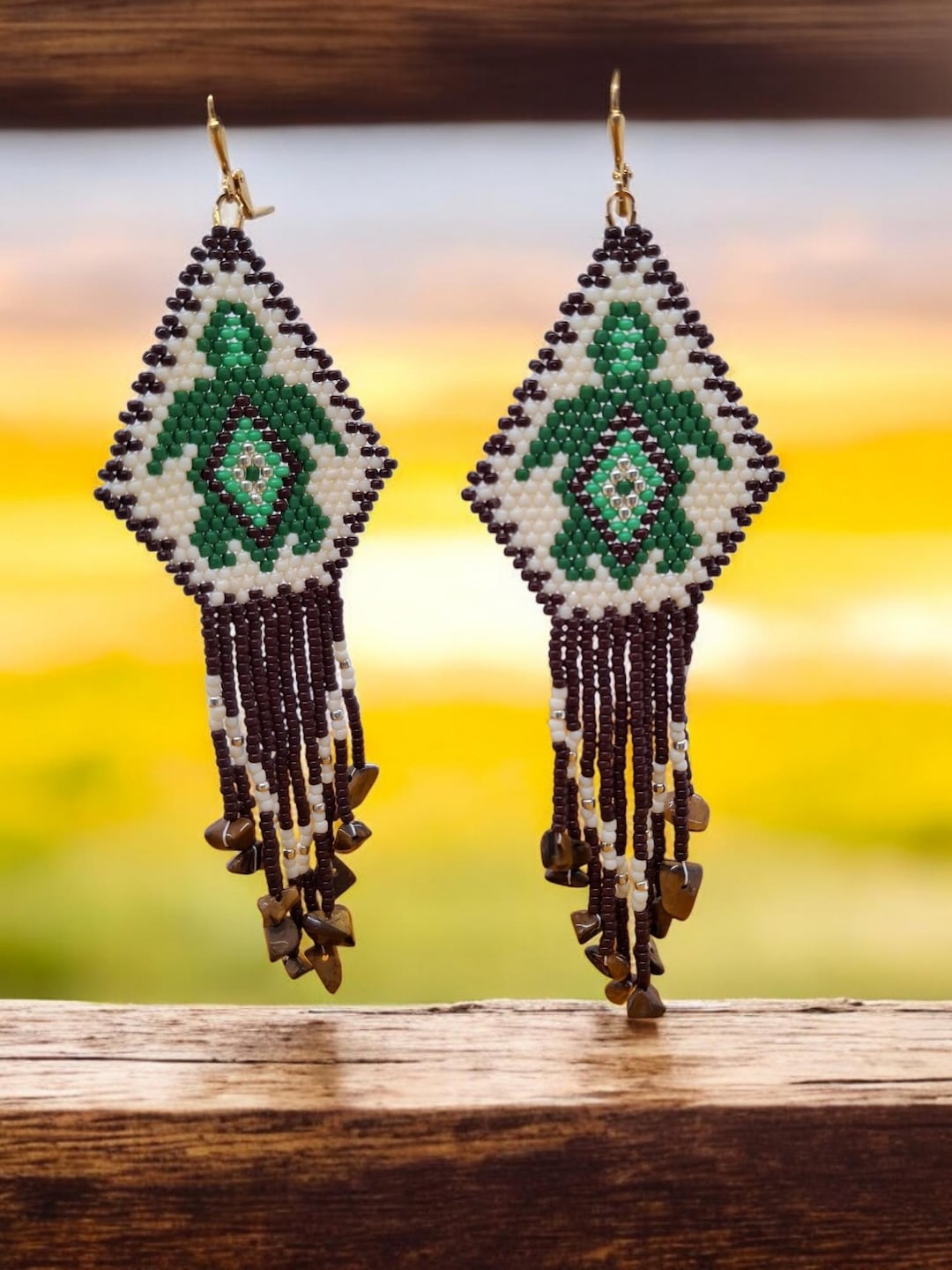 Native American Handmade Seed Bead Turtle Earrings - Indigenous Totem ...