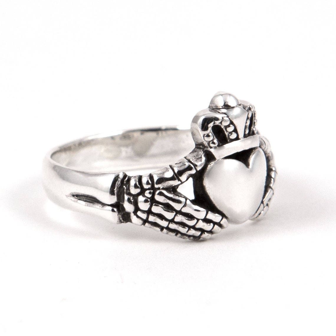 Claddagh Ring Skeleton Hand Sterling Silver 925 12 Mm.h - Etsy
