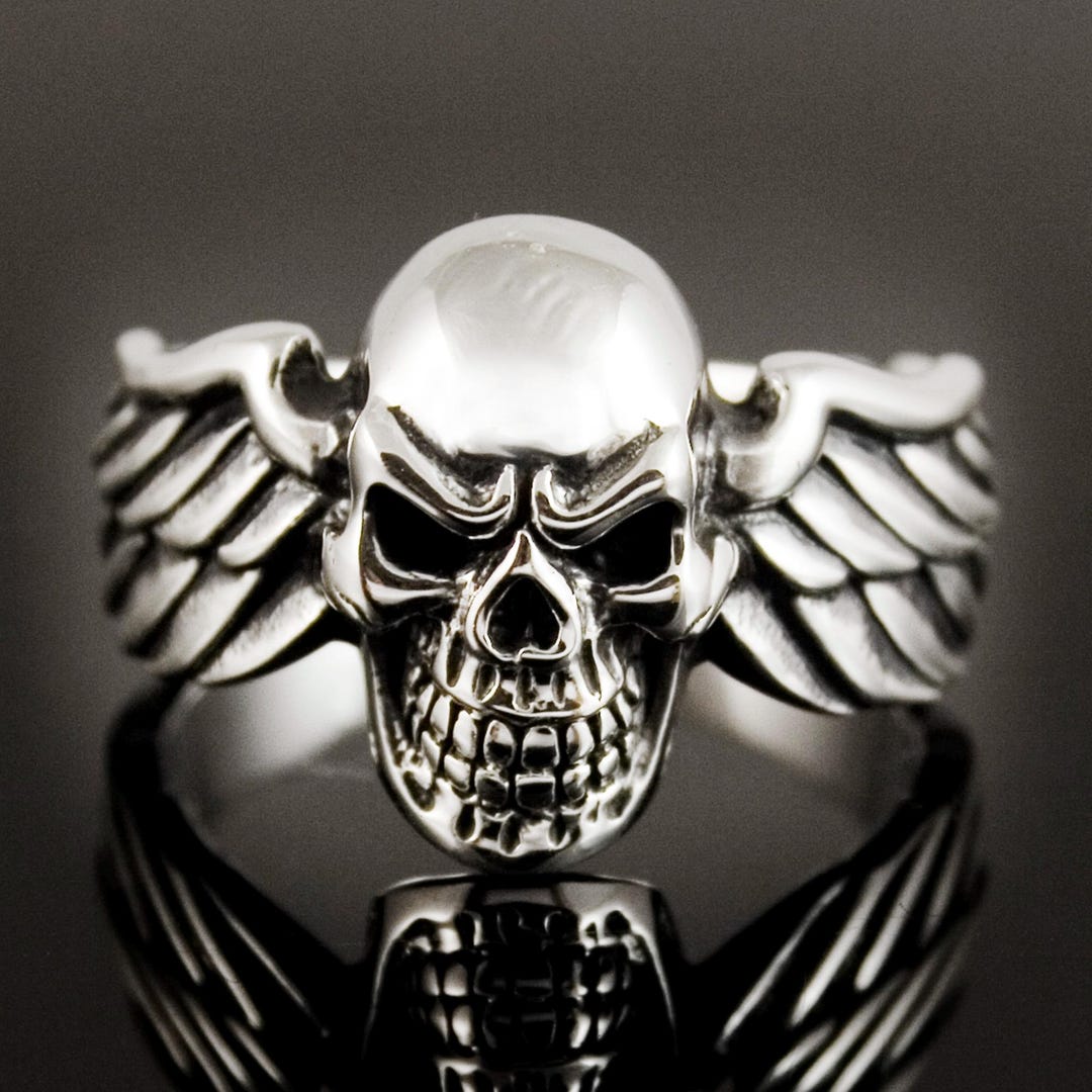 Winged Skull Ring Sterling Silver 925 Biker Gothic Jewelry Unisex Ring ...