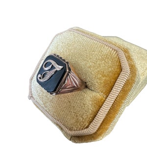 Letter j Signet Ring Edwardian Era 14k Rosey Gold Genuine Onyx j ...