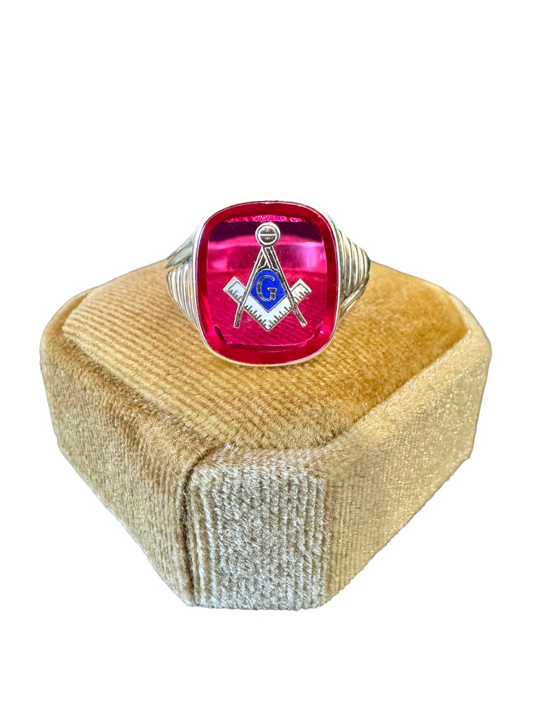 Vintage 10k Gold - Art Deco Era - Lab Created Ruby & Enamel Masonic ...