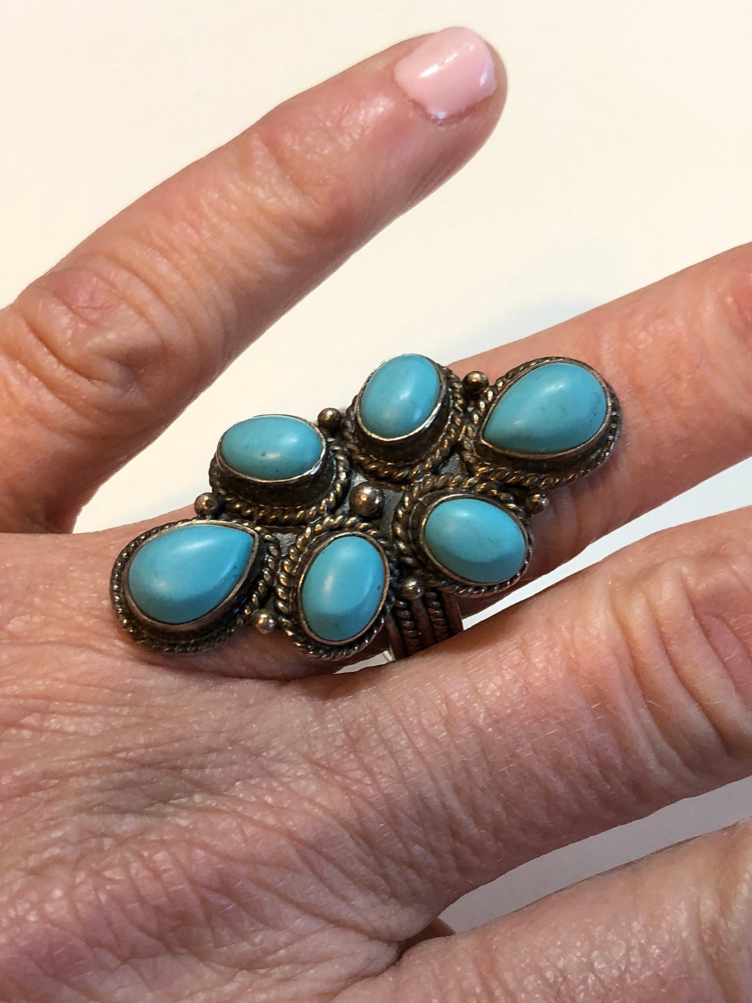 Large Beautiful signed INDIA 925 Sterling Silver Turquoise Ring Sz. 9 1 ...