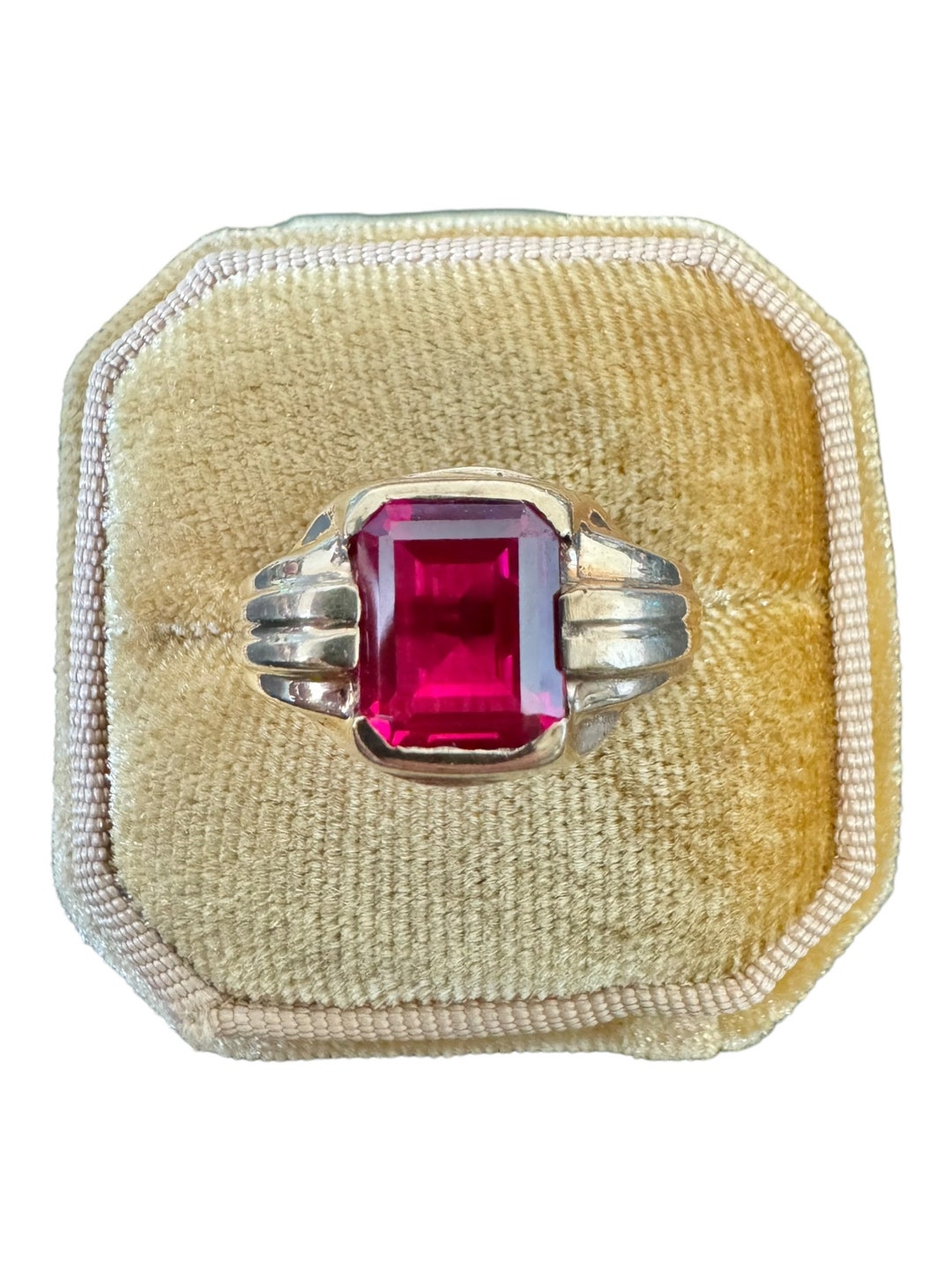 Vintage 10k Gold Retro Era Emerald Cut Ruby Ring Sz. 11 3/4 1940s Fine ...