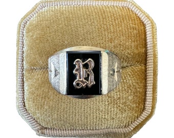 Letter R Signet Ring-vintage 10k Gold & Onyx Old English “R” Monogram ...