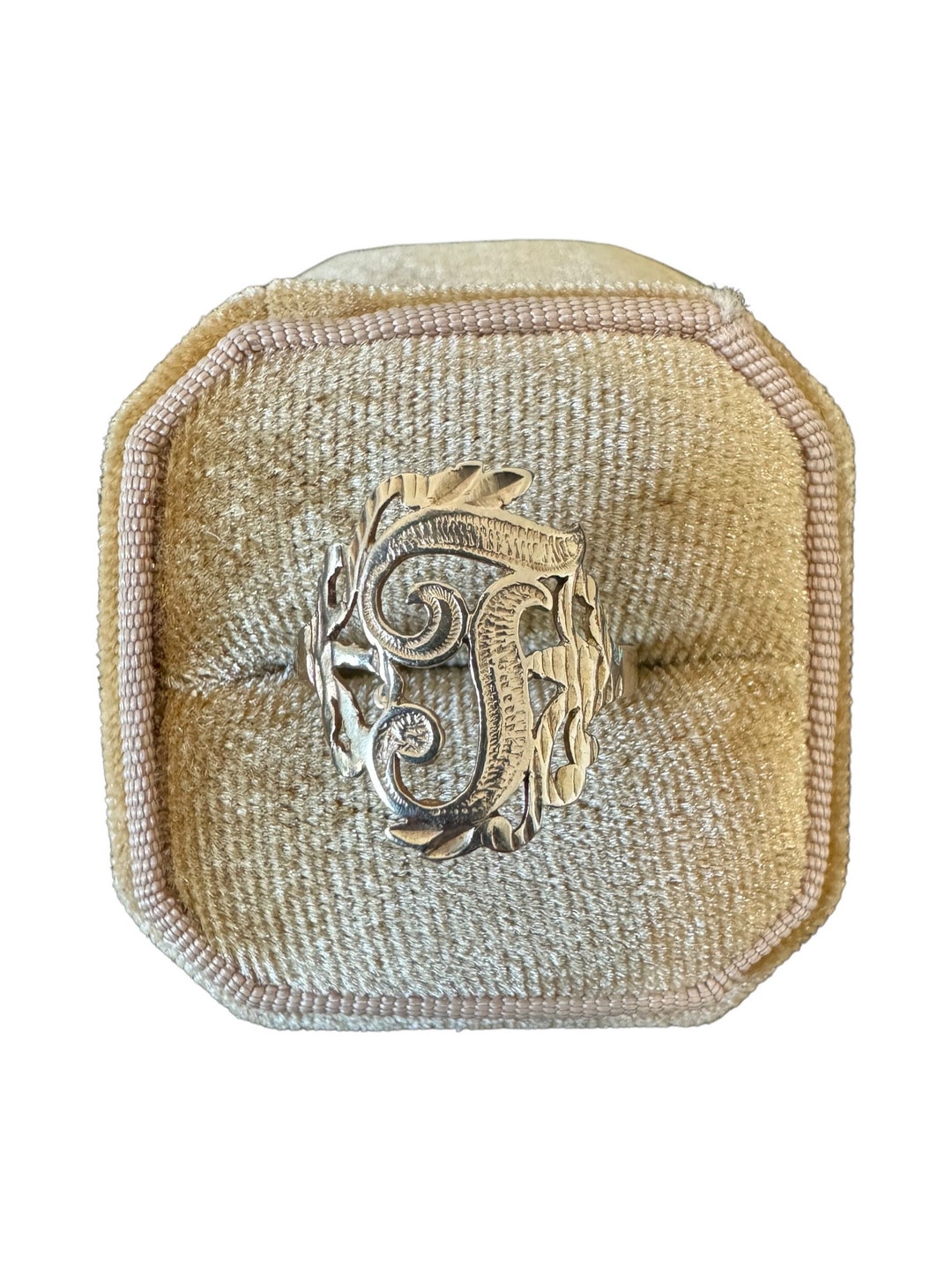 Letter “J” Ring - 14k Yellow Gold Initial Monogram Open Work Design ...