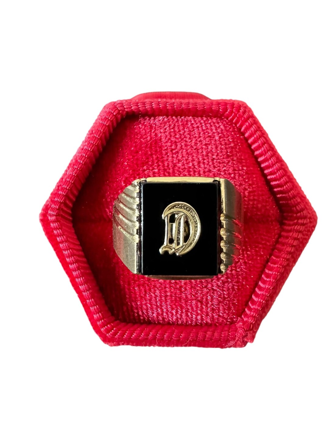 Letter D Signet Ring - 10k Gold - Retro Era - Genuine Onyx Monogram ...