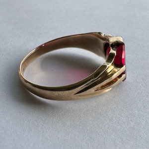 Vintage 10k Gold - Art Deco Era - Created Ruby Ring Sz. 9 - 1930s - Fine Statement Jewelry - Etsy