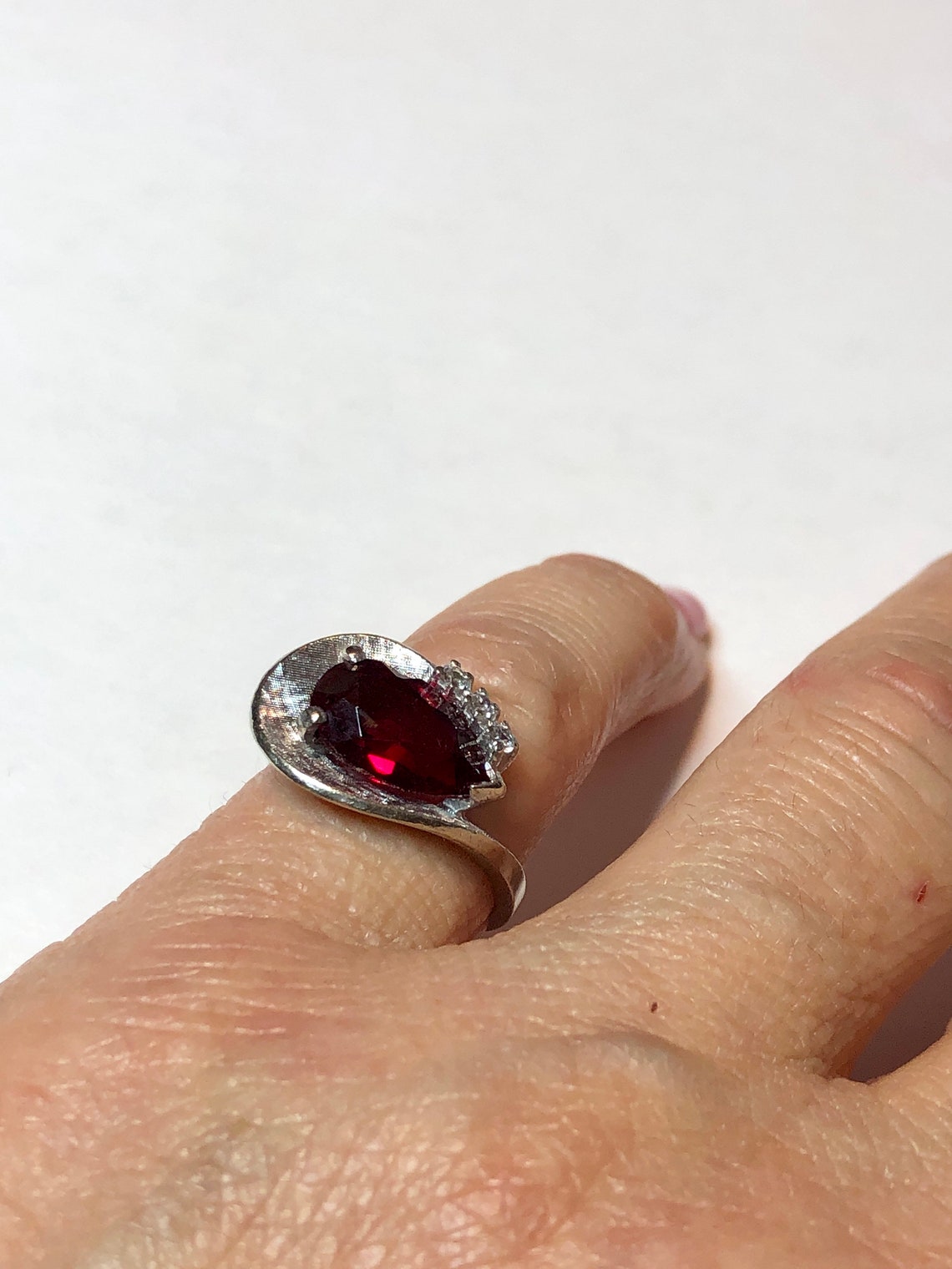 Vintage 10k White Gold Pear Cut Ruby & Quartz Ring Sz. 6 1/2 - Etsy