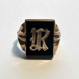 Letter R Signet Ring-vintage 10k Gold & Onyx Old English “R” Monogram ...