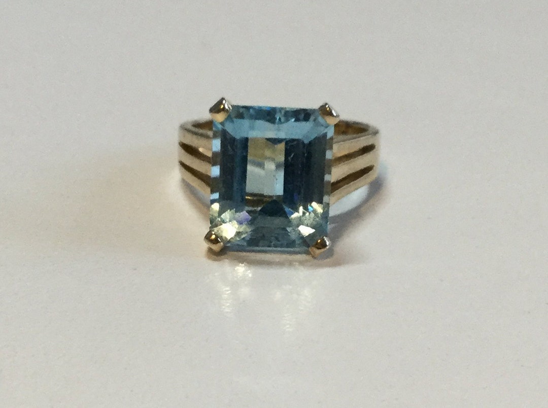Large Vintage P14k 6ct Blue Topaz Ring Sz. 6 1/4 - Etsy
