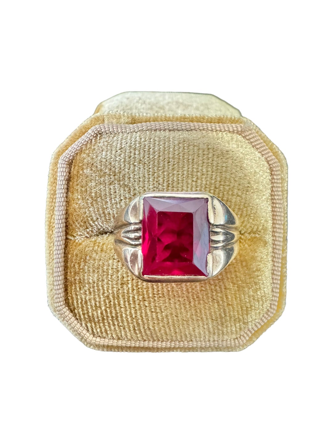 Vintage 10k Gold Retro Era Emerald Cut Ruby Ring Sz. 11 1/4 1940s Fine ...