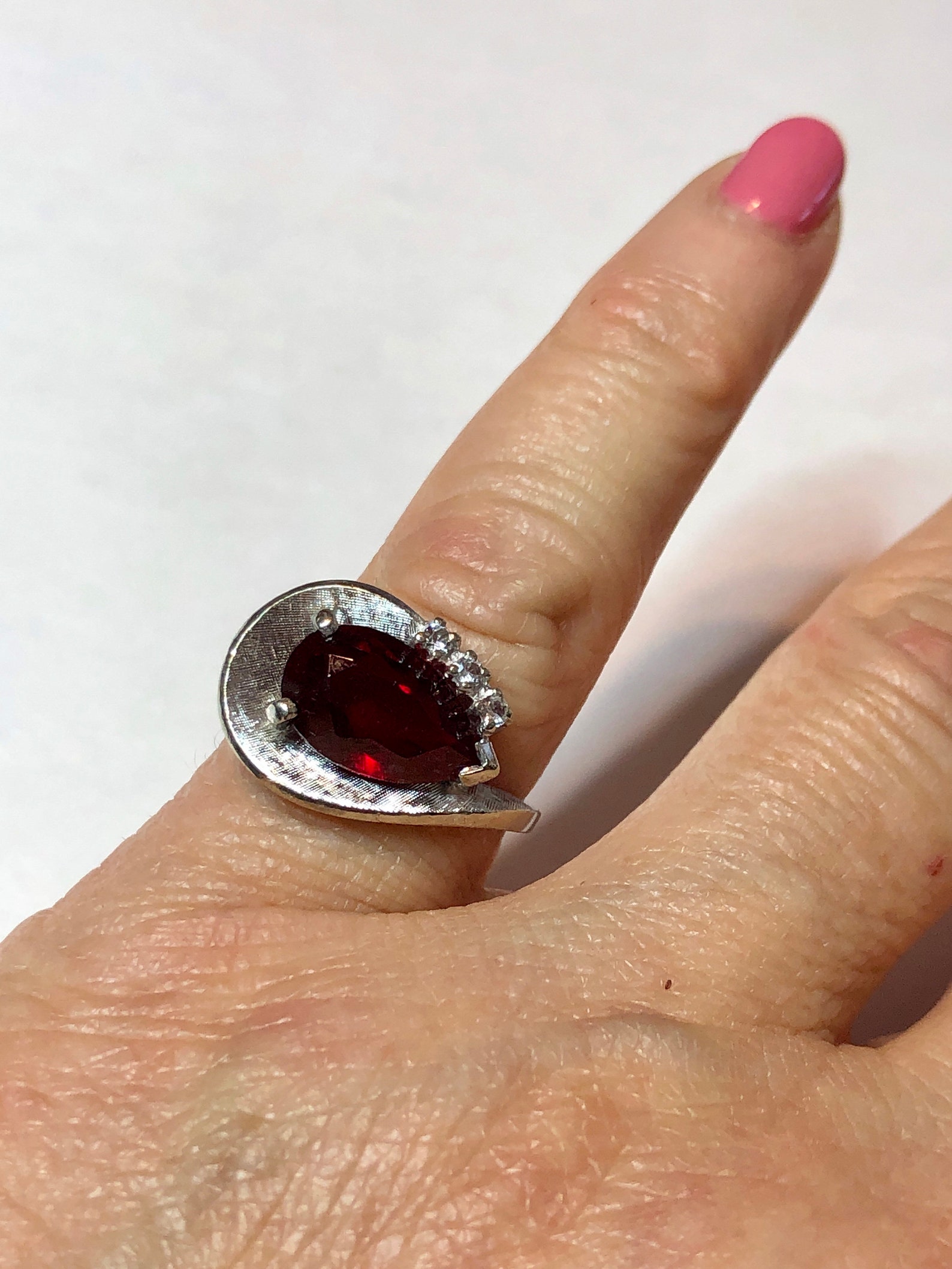 Vintage 10k White Gold Pear Cut Ruby & Quartz Ring Sz. 6 1/2 - Etsy
