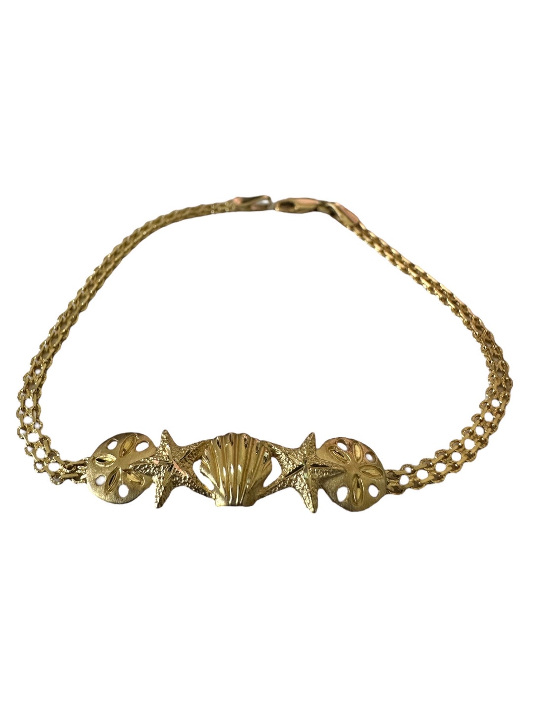 Seashell Bracelet-vintage 10k Gold 1980s Beach Themed / Sand Dollar ...