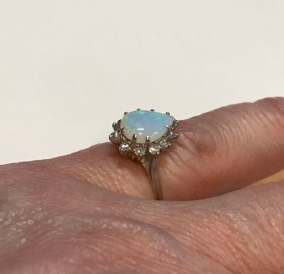 Genuine Opal Diamond Ring-14K White Gold- 2 ct Pear C… - Gem