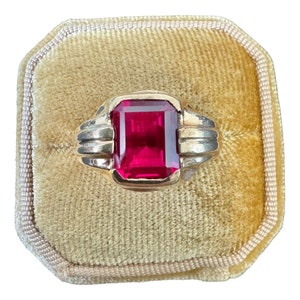 Vintage 10k Gold Retro Era Emerald Cut Ruby Ring Sz. 11 3/4 1940s Fine ...