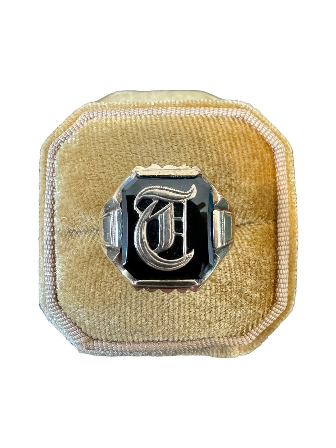 Vintage 1930s Onyx Signet Ring: 10k Gold Art Deco Letter T, Size 9 - Etsy