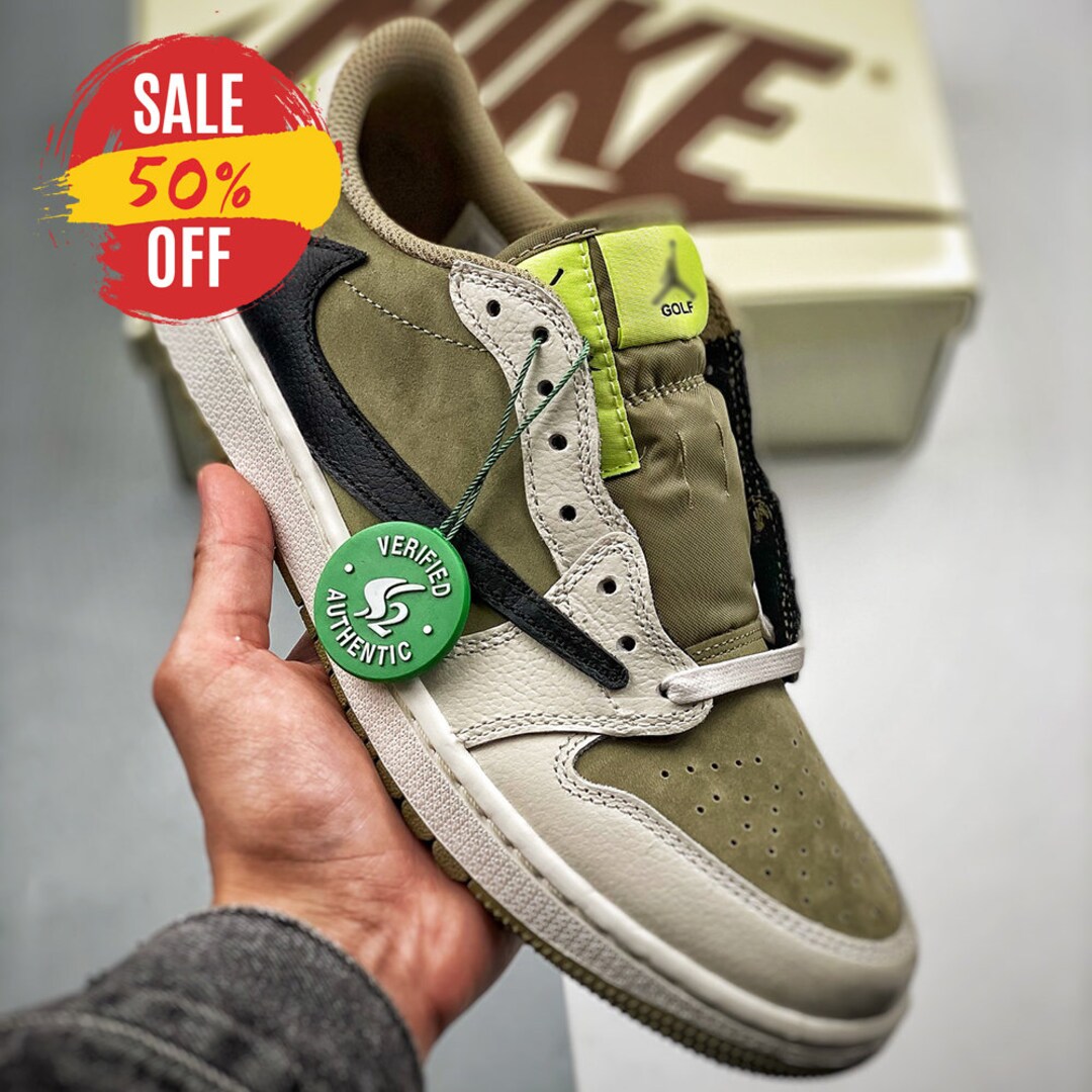 AJ1 Neutral Olive New Year & Valentine Handmade Shoes Present for Men ...