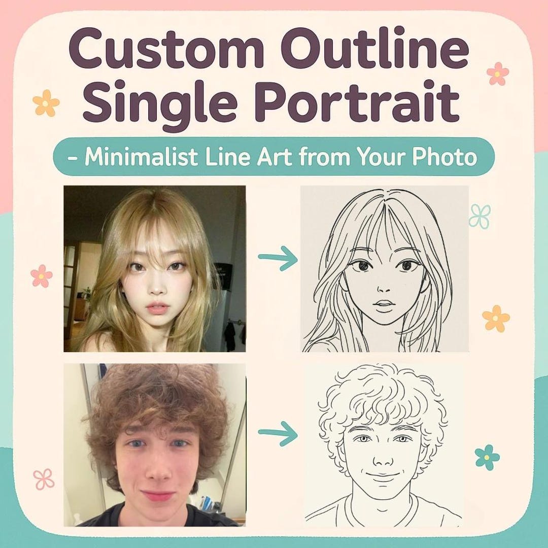 Custom Outline Single Portrait –minimalist Line Art From Your Photo - Etsy