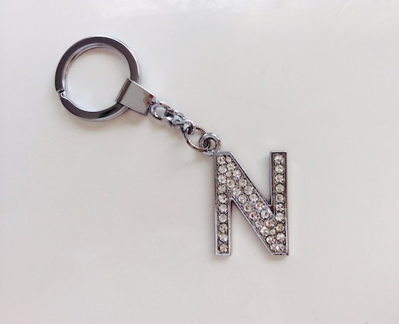 Items similar to Initial Alphabet Letter N Keychain Keyring Bling ...