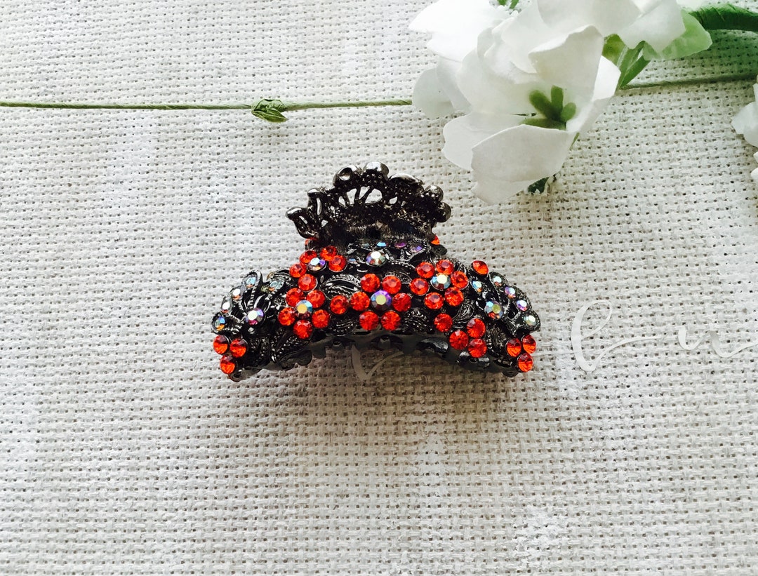 High Quality / Vintage / Antique / Pewter / Red Crystal / Flower ...