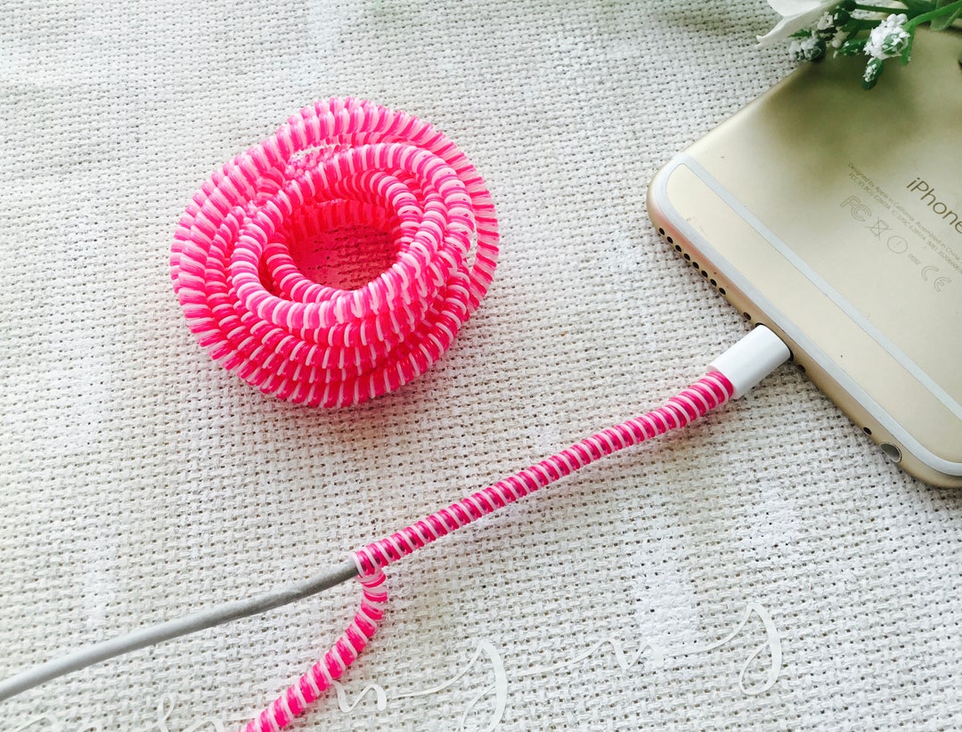 Pink White Spiral Wrap 3 Color Combination Cord Protectors Cellphone ...