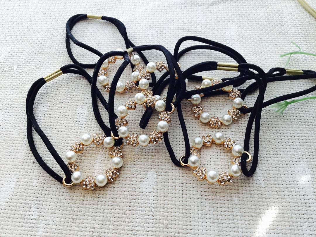 Gold Heart Pearl / Crystal / Ponytail Holder Hair Tie / Gift Wedding ...