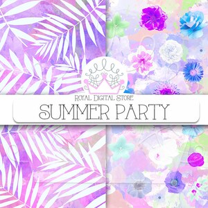 Summer Digital Paper: summer Party With Palm Leaves, Lemons, Flower ...