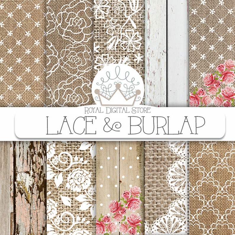 Burlap Lace Digital Paper:burlap Lace Digital Paper With Brown Burlap ...