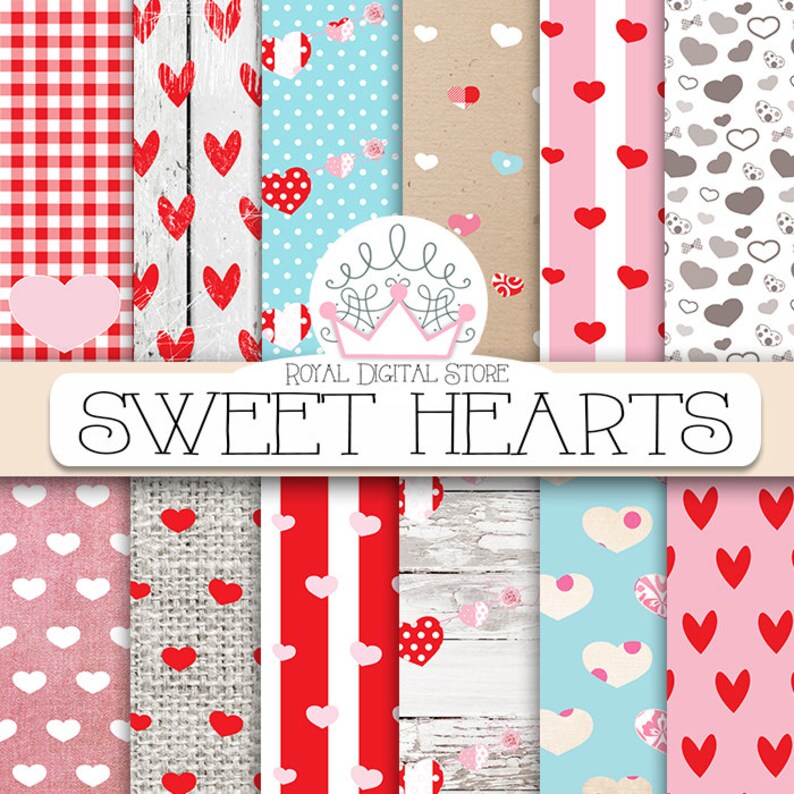 Hearts Digital Paper: SWEET Hearts With Heart Pattern, Heart Scrapbook ...