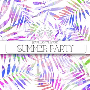 Summer Digital Paper: summer Party With Palm Leaves, Lemons, Flower ...
