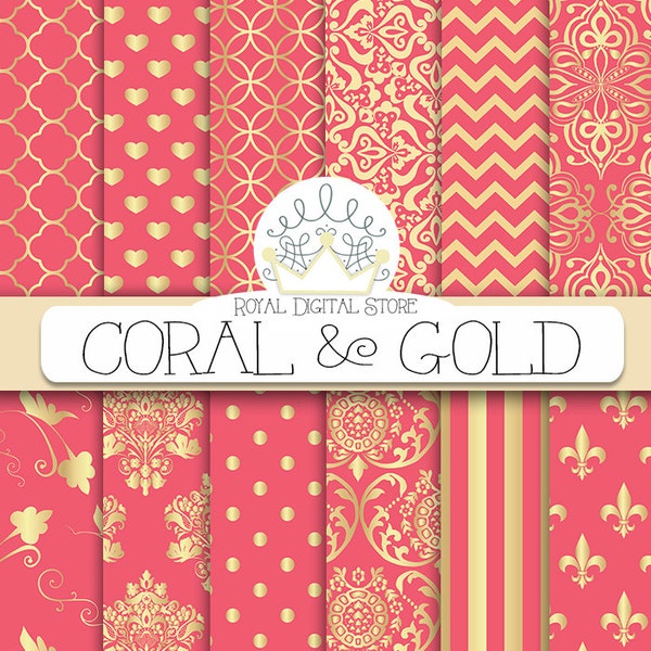 Coral Digital Paper - Etsy