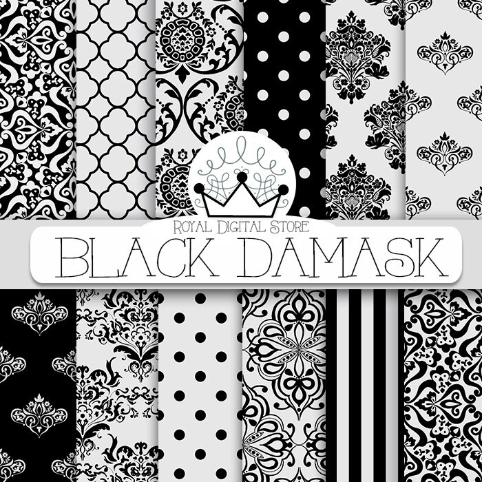 Scrapbook Paper Black And White Damask