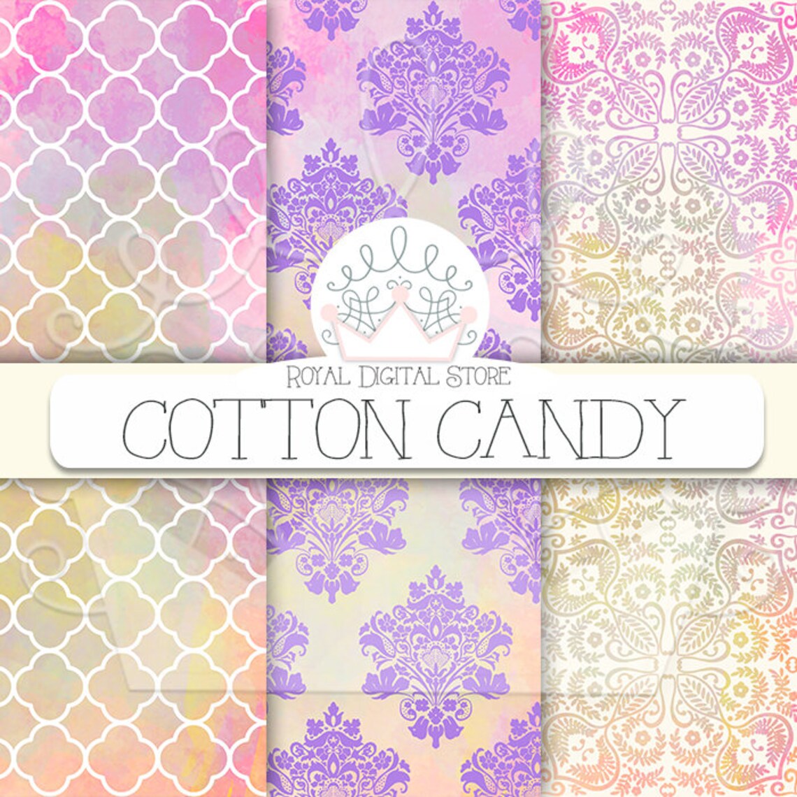 Sweet digital paper: COTTON CANDY with watercolor | Etsy