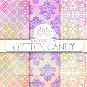 Sweet Digital Paper: cotton Candy With Watercolor, Damask, Confetti ...
