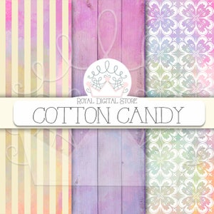 Sweet Digital Paper: cotton Candy With Watercolor, Damask, Confetti ...
