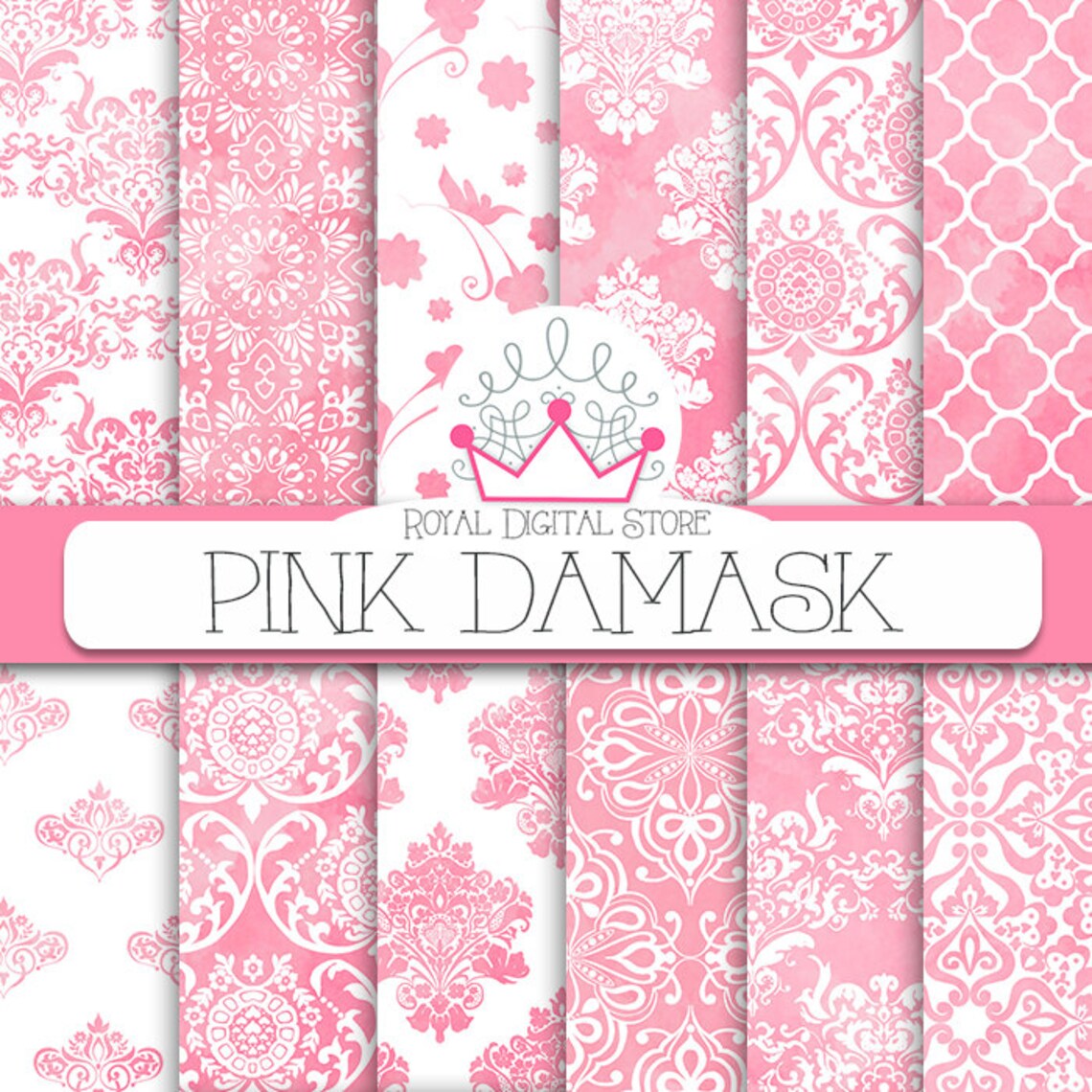 Damask Digital Paper: pink Damask With Pink Damask Background, Damask ...