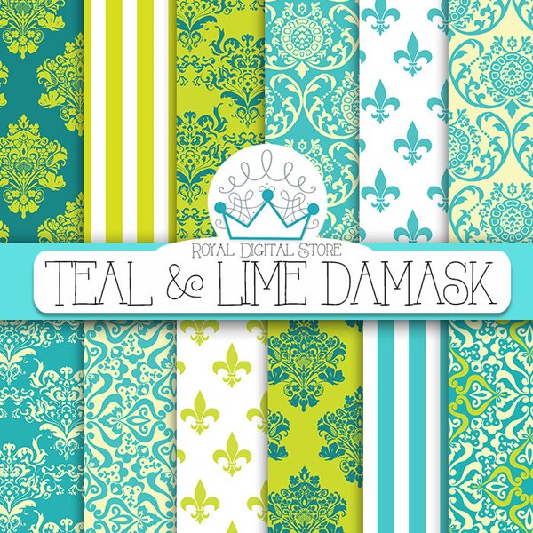 Teal Damask - Etsy