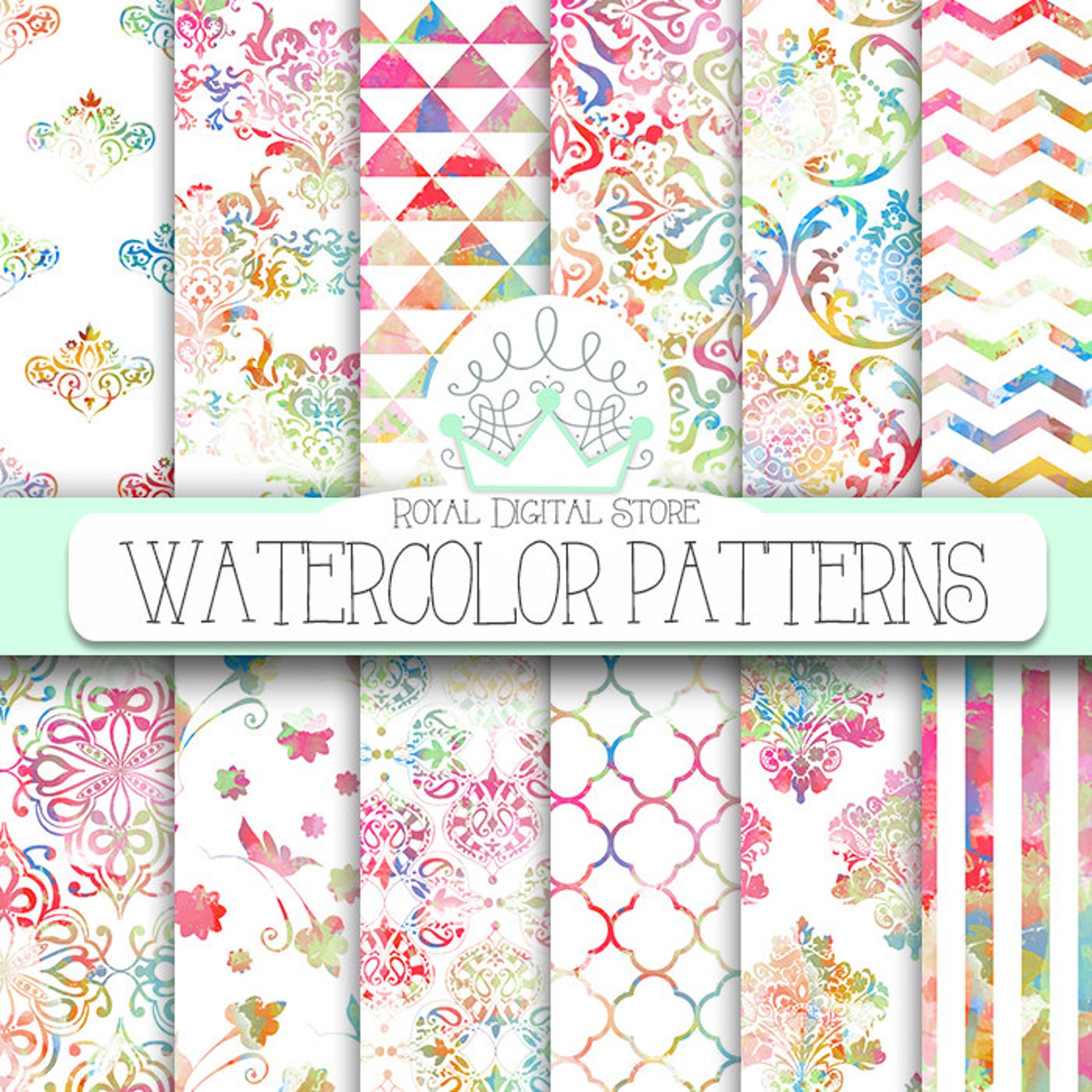 Watercolor Digital Paper: watercolor Patterns With - Etsy