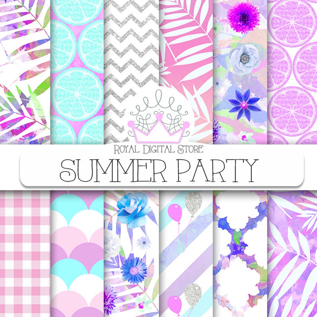 Summer Digital Paper: summer Party With Palm Leaves, Lemons, Flower ...