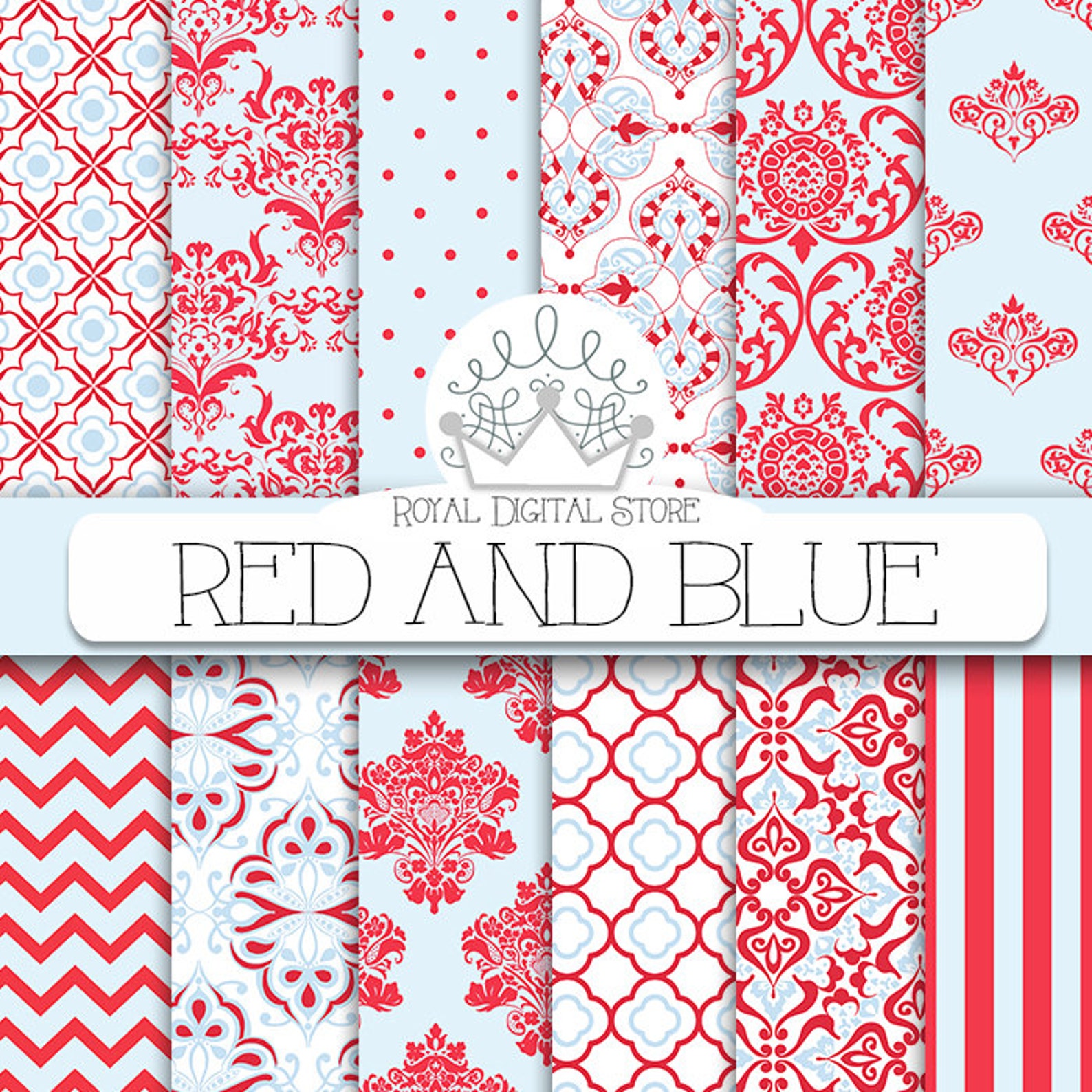 Red and Blue Digital Paper: red AND Blue With Red and Blue Party ...