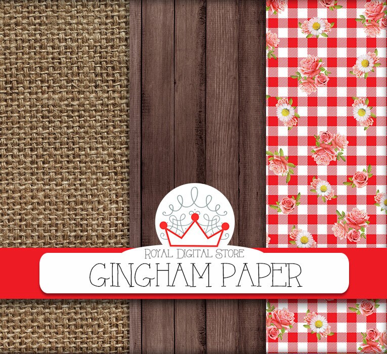Gingham Digital Paper: gingham Paper With Red Gingham, Gingham ...