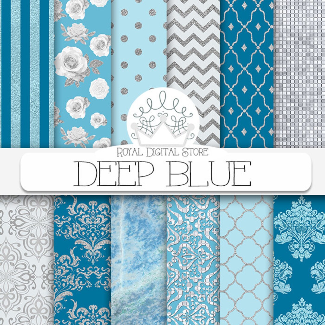 Blue Digital Paper: deep Blue With Sea Blue and Silver Backgrounds ...