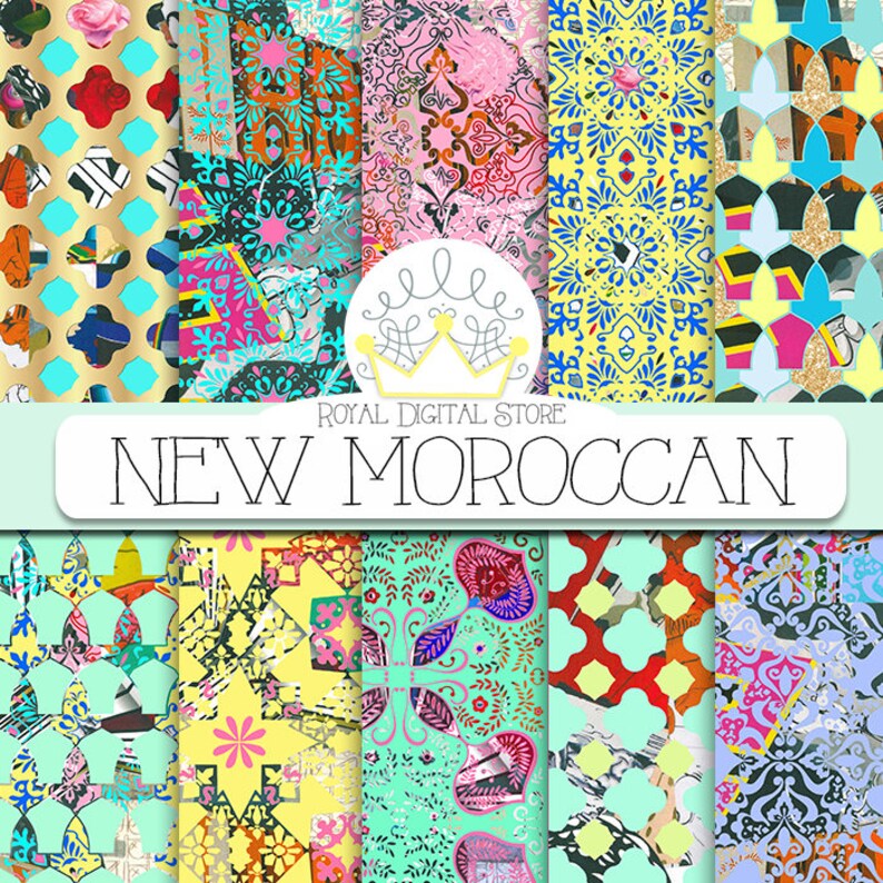 Moroccan Digital Paper: NEW Moroccan With Colorful Moroccan Pattern ...
