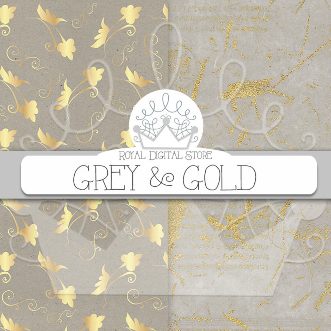 Gray Digital Paper: gray & Gold With Gray and Gold | Etsy