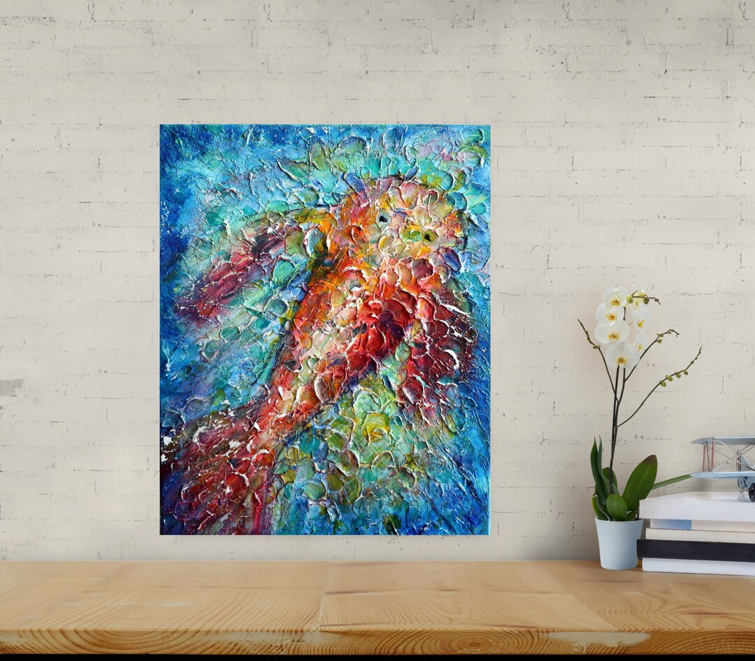 Fish Red Colorful KOI Abstract Lily Flowers Lake Original Painting ...