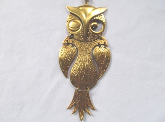 Tortolani Owl Pendant Large Articulated Gold Plated S… - Gem