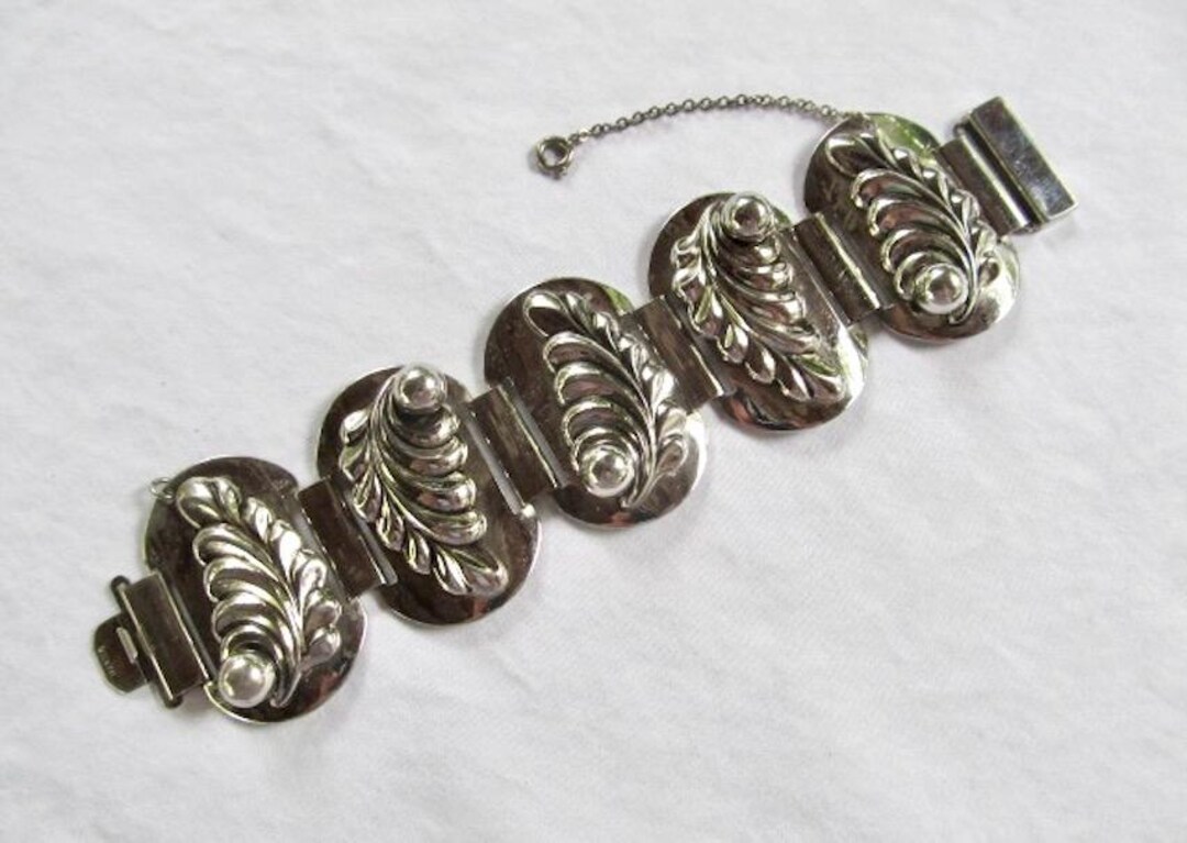 Marino Panel Bracelet Silver Tone Links Signed Statement Piece - Etsy