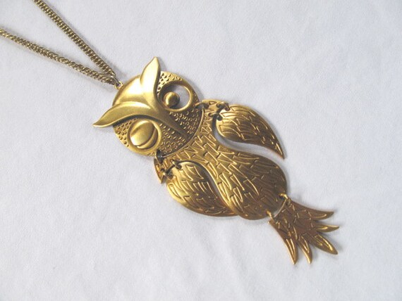Tortolani Owl Pendant Large Articulated Gold Plated S… - Gem