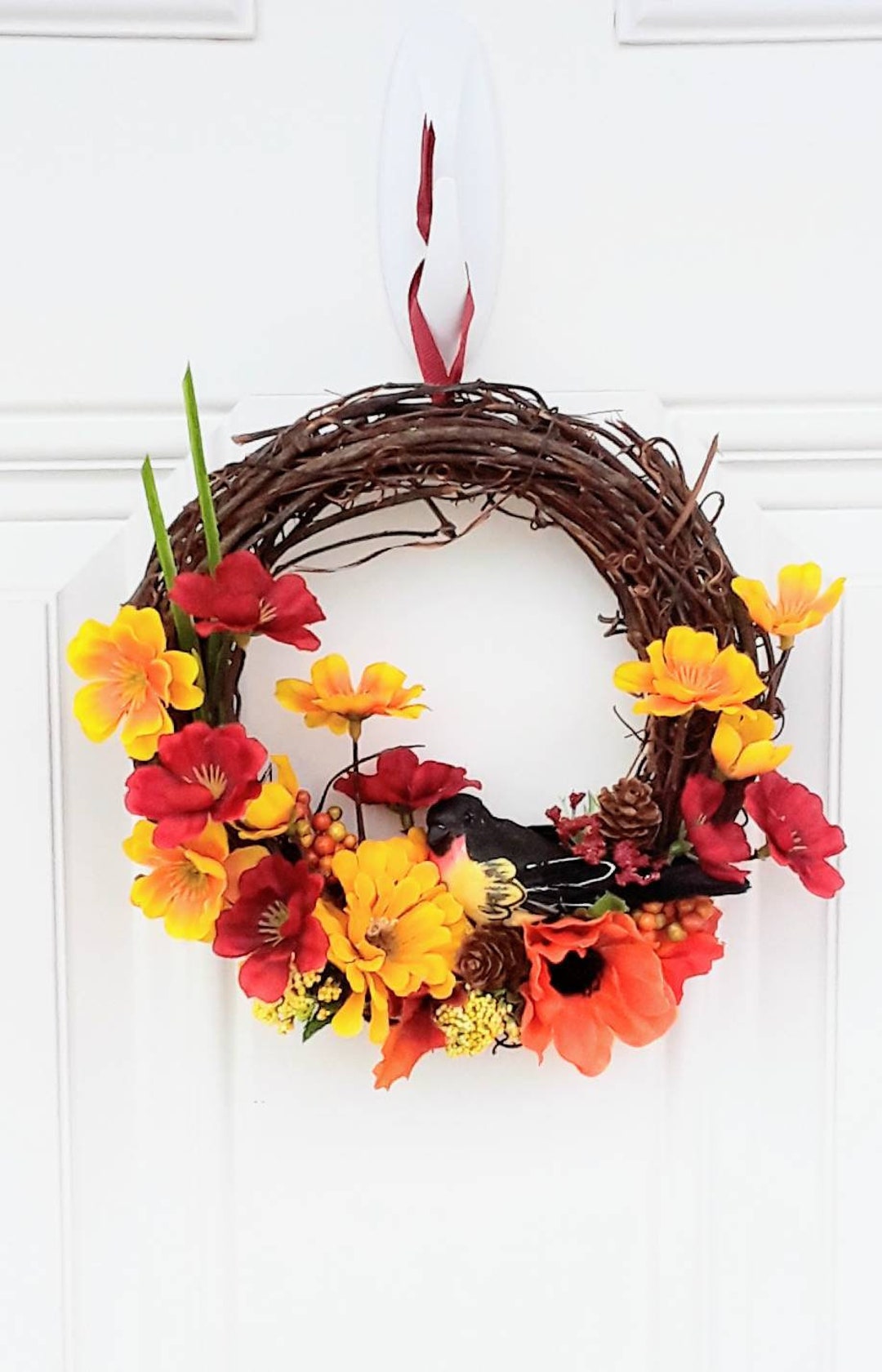 Small Fall Wreath, Small Bird Wreath, Fall Bird Wreath, Small Door ...