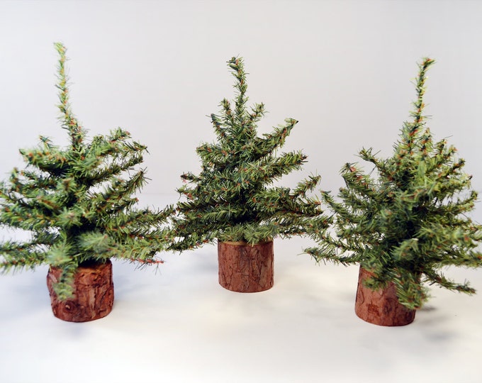 3 Miniature Christmas Trees Vintage Pine Craft Trees With Wood Base - Etsy